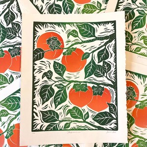 Persimmon Block Print: Multi-color Linoleum Print, 11x14 Cotton Paper ...