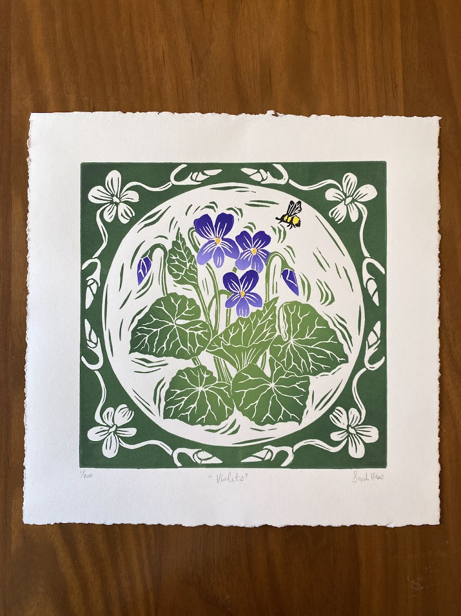 Violets - Flower Block Print - February Birth Month Flower - Multi ...