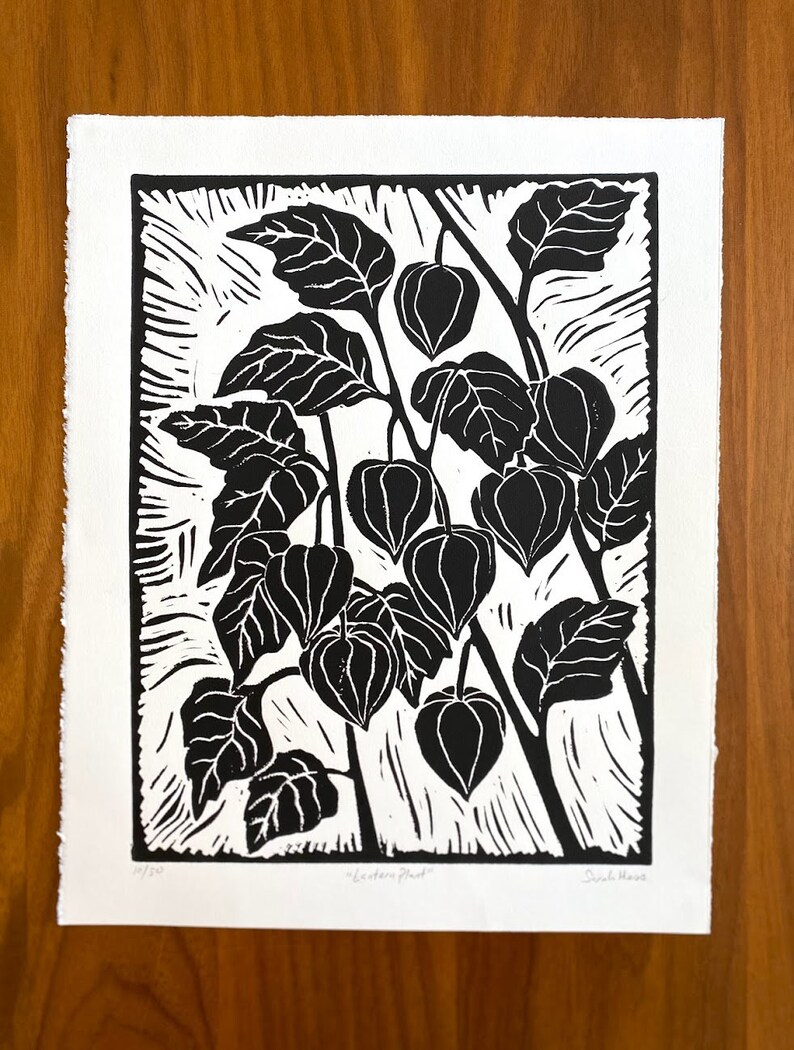 Lantern Plant Block Print – Handmade Linocut Art - Etsy