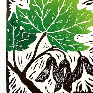Green Maple Leaf Block Print - Linocut Art - Fall Leaves - Etsy
