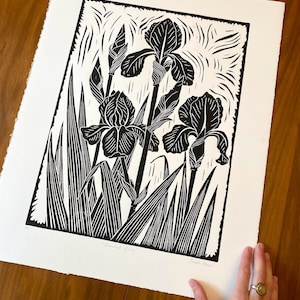 Bearded Iris - Black and White Block Print - Large Linocut Print - Etsy