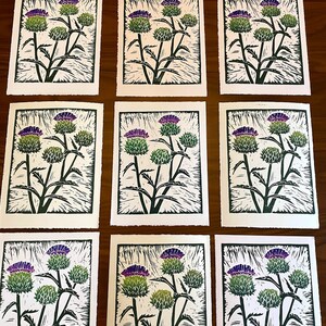 Ireland Thistle - Block Print With Mat - Botanical Print - Linocut ...
