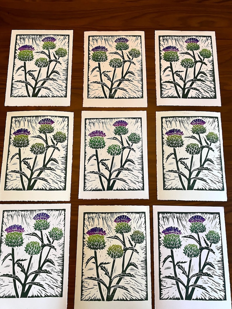 Ireland Thistle Block Print With Mat Botanical Print | Etsy