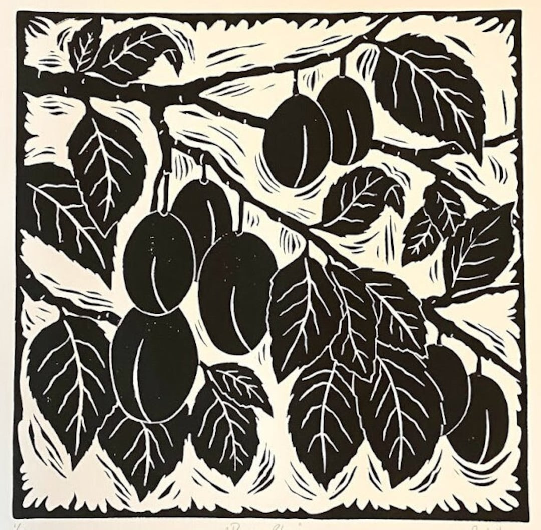 Damson Plum Block Print: Linocut Art, Orchard Collection - Etsy