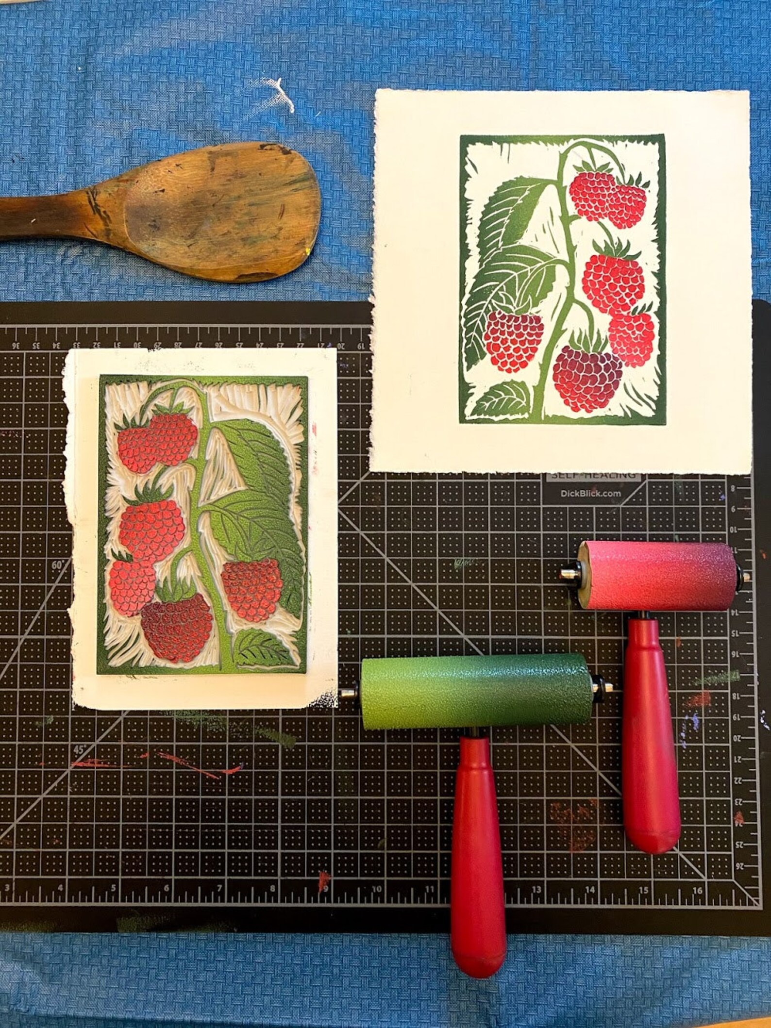Raspberries Block Print Colorful Linocut Print - Etsy