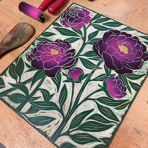 Peonies - Flower Block Print - Linocut Art - Etsy