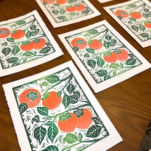 Persimmon Block Print: Multi-color Linoleum Print, 11x14 Cotton Paper ...