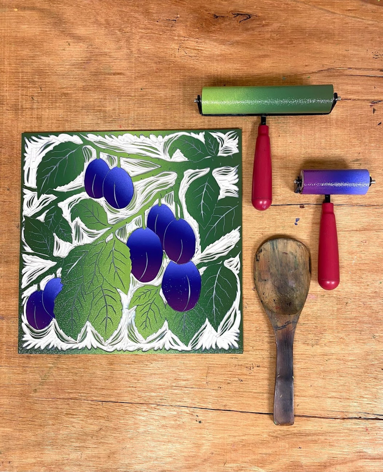 Plum Block Print - Linocut Art - Damson Plums - Etsy