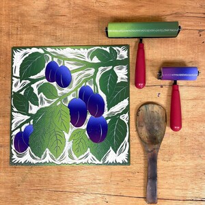 Plum Block Print - Linocut Art - Damson Plums - Etsy
