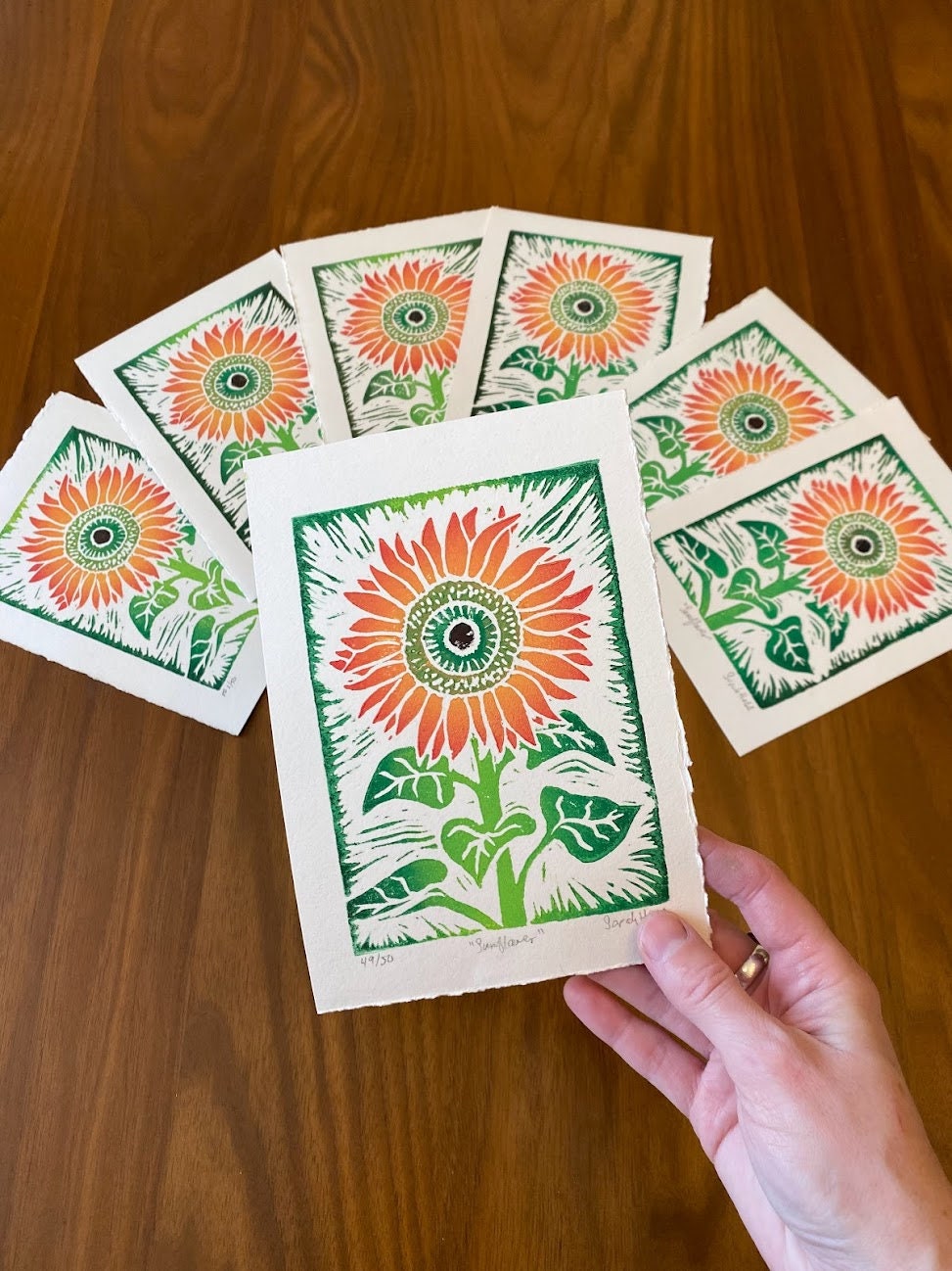 Sunflower Block Print With Mat Linocut Floral Art | Etsy