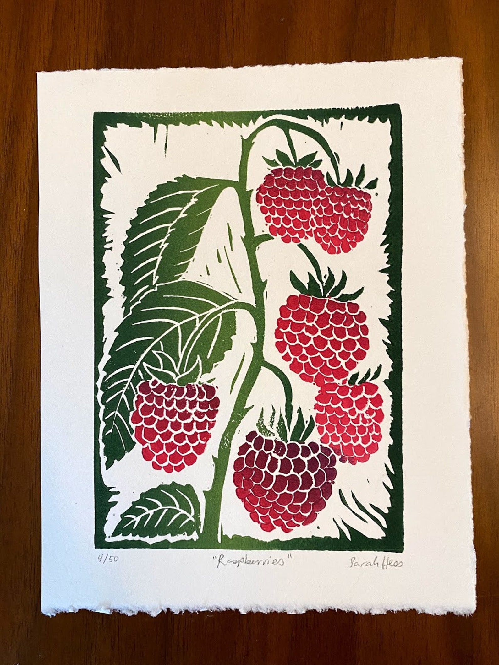 Raspberries Block Print Colorful Linocut Print | Etsy