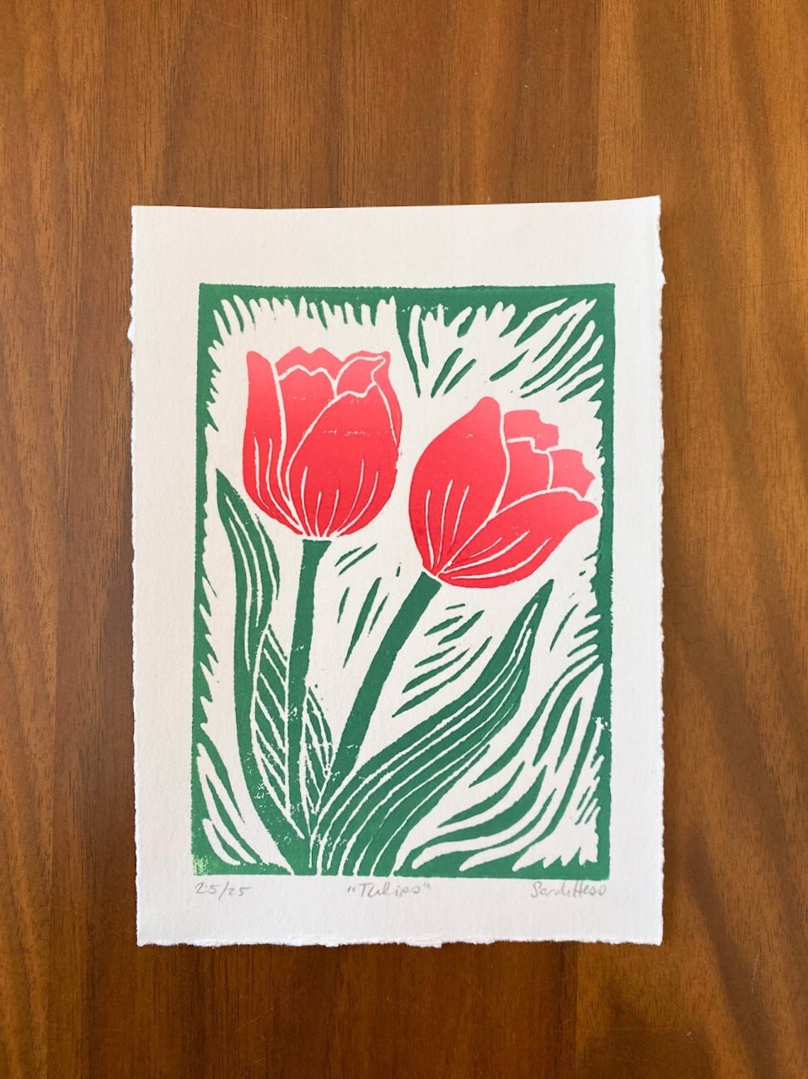 Tulips Block Print Floral Linocut Print Spring Flowers | Etsy