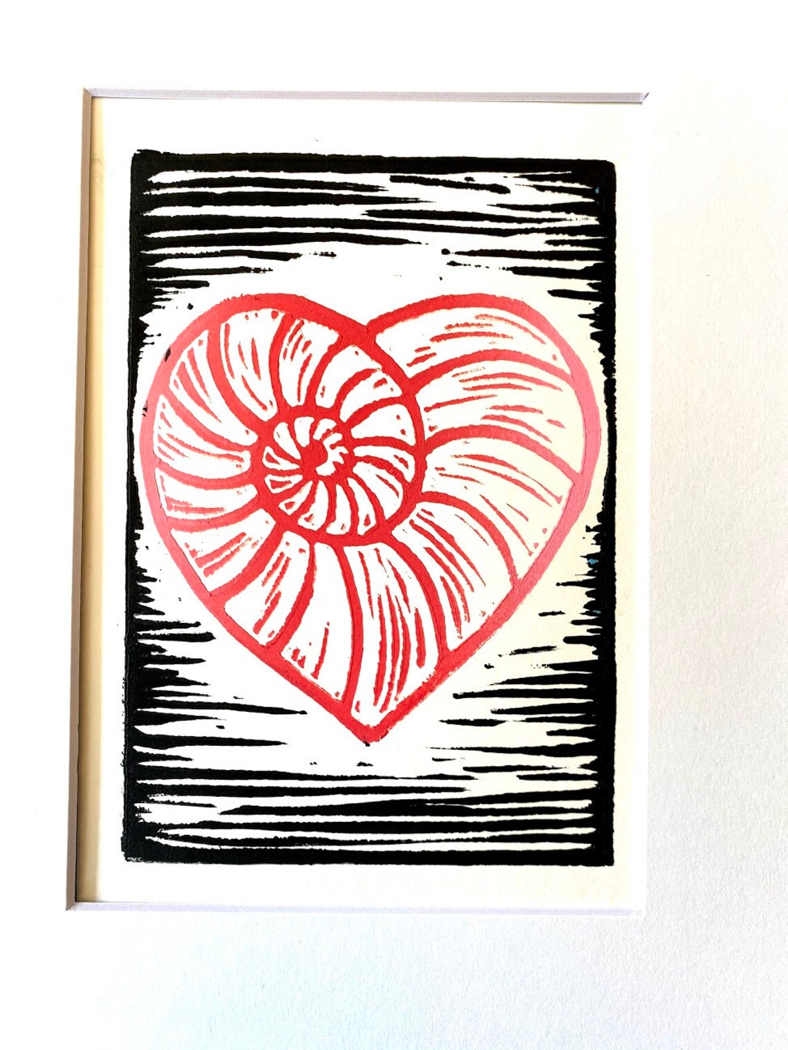 Nautilus Heart Block Print Heart Linocut Heart Rainbow | Etsy