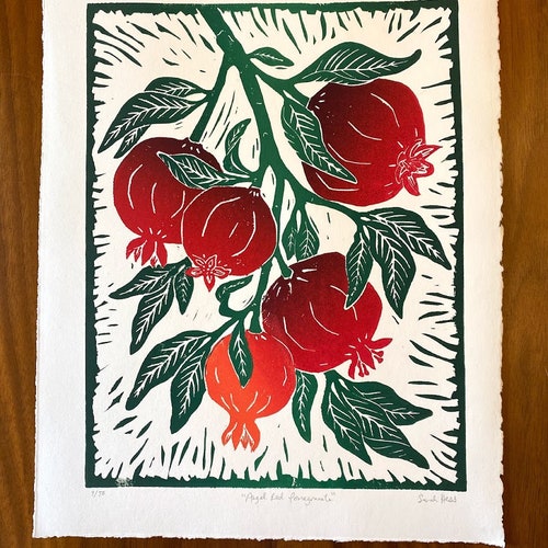 Raspberries Block Print Colorful Linocut Print - Etsy