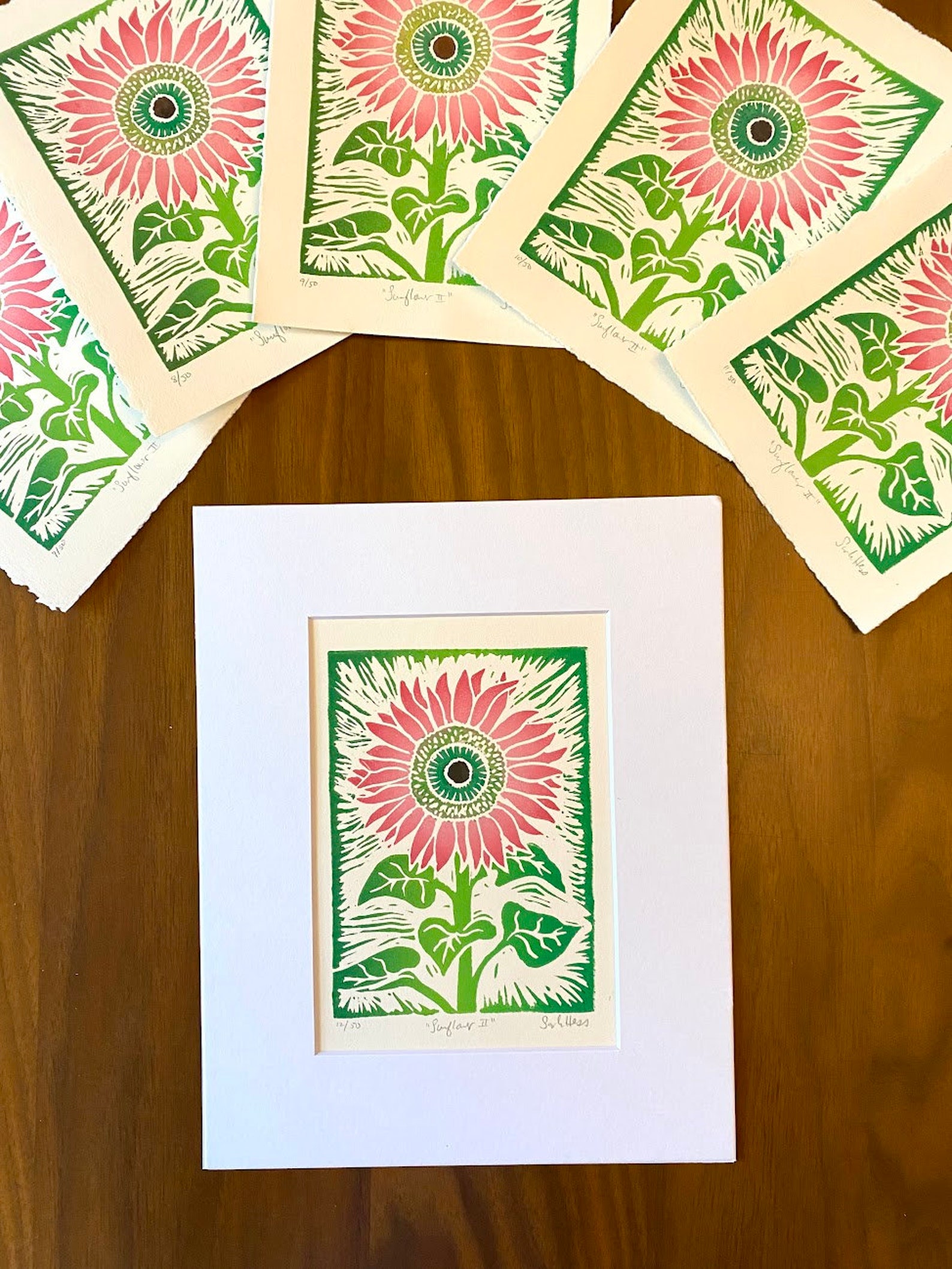 Sunflower in Pink - Linocut Print - Block Print - Etsy