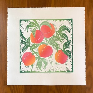 Elberta Peach - Handmade Block Print - Large Linocut - Etsy