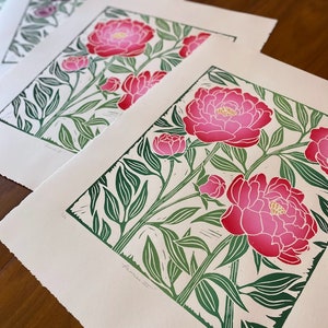 Peonies - Flower Block Print - Linocut Art - Etsy