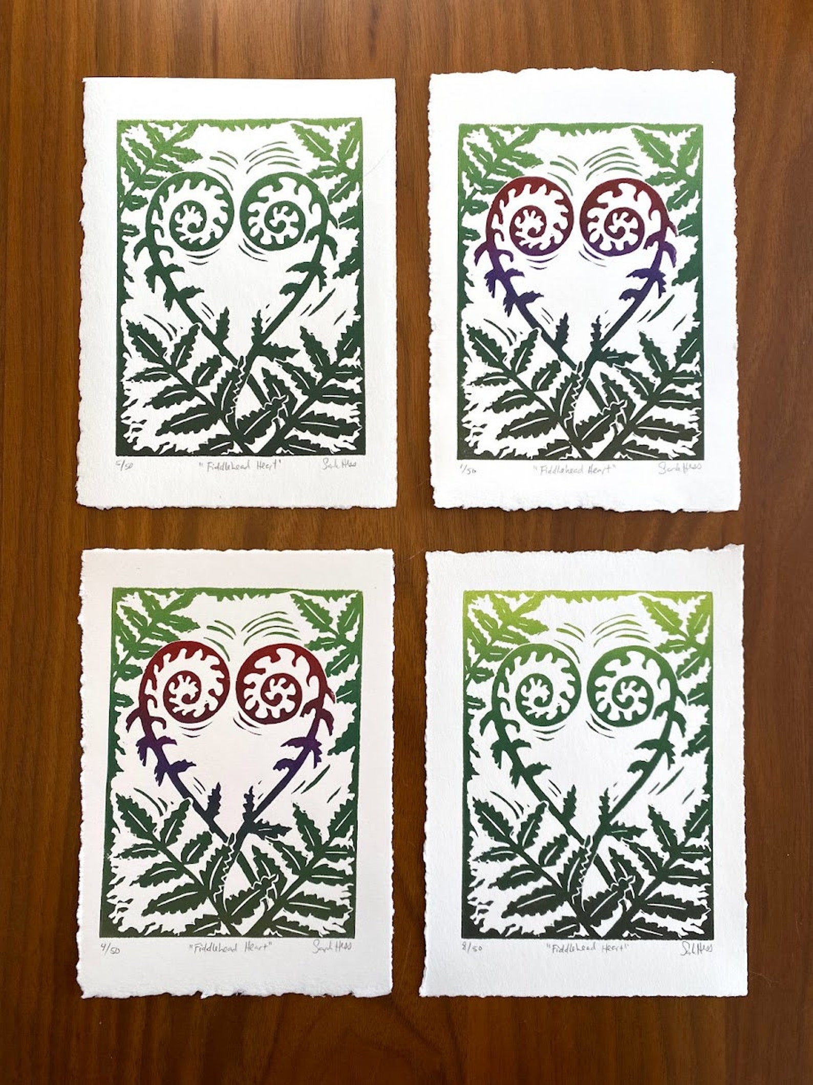 Fern Heart - Fiddlehead Heart - Block Print - Etsy