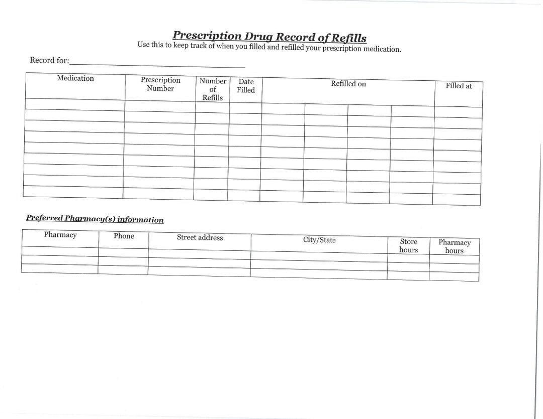 Prescription Refills Record - Etsy