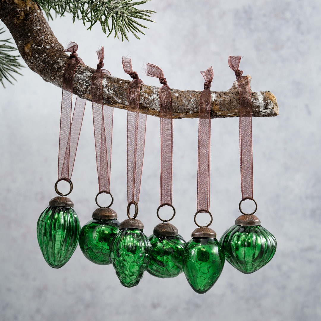 Handmade Small Mini Glass Christmas Tree Baubles in Green, Red, Gold ...