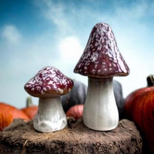 Ceramic Toadstool Red and White Set of 2, Autumn Decoration, Halloween Decoration, Rustic Autumn ...