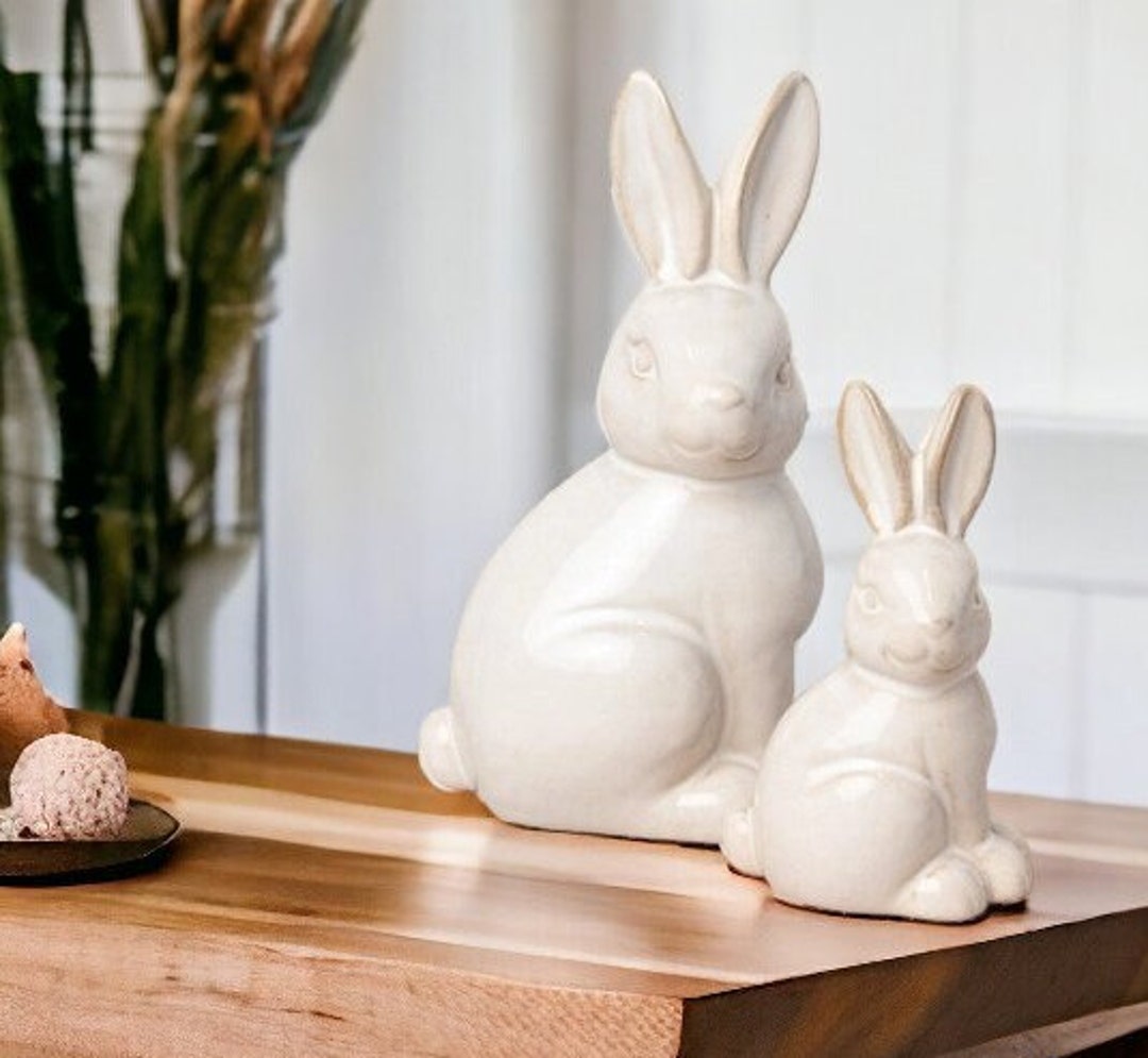Ceramic Sitting Natural Colour Bunny Large 14 Cm & Small 9 Cm, Easter ...