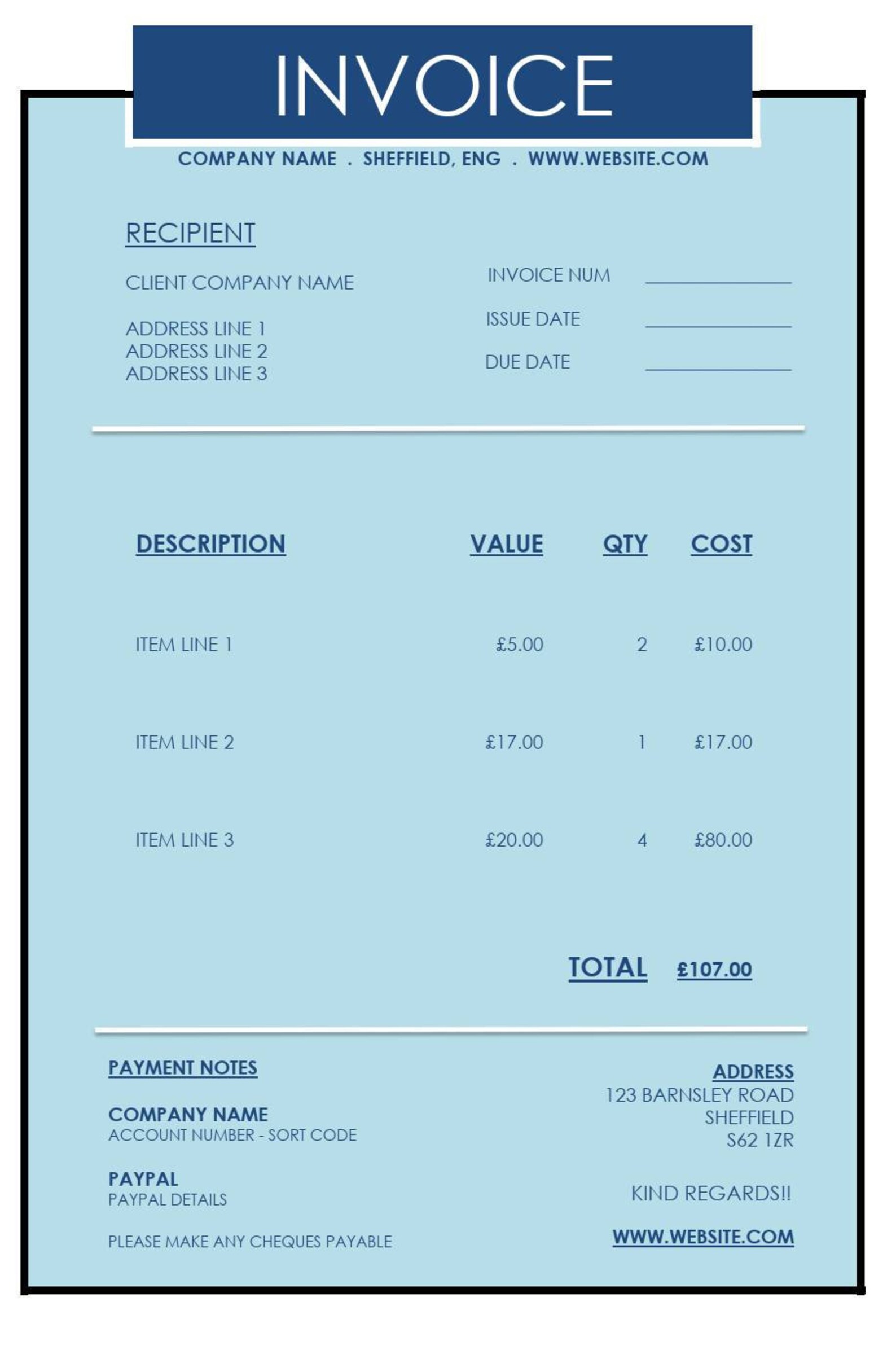 EXCEL Business Invoice, Spreadsheet Invoice, Microsoft Excel Invoice - Etsy