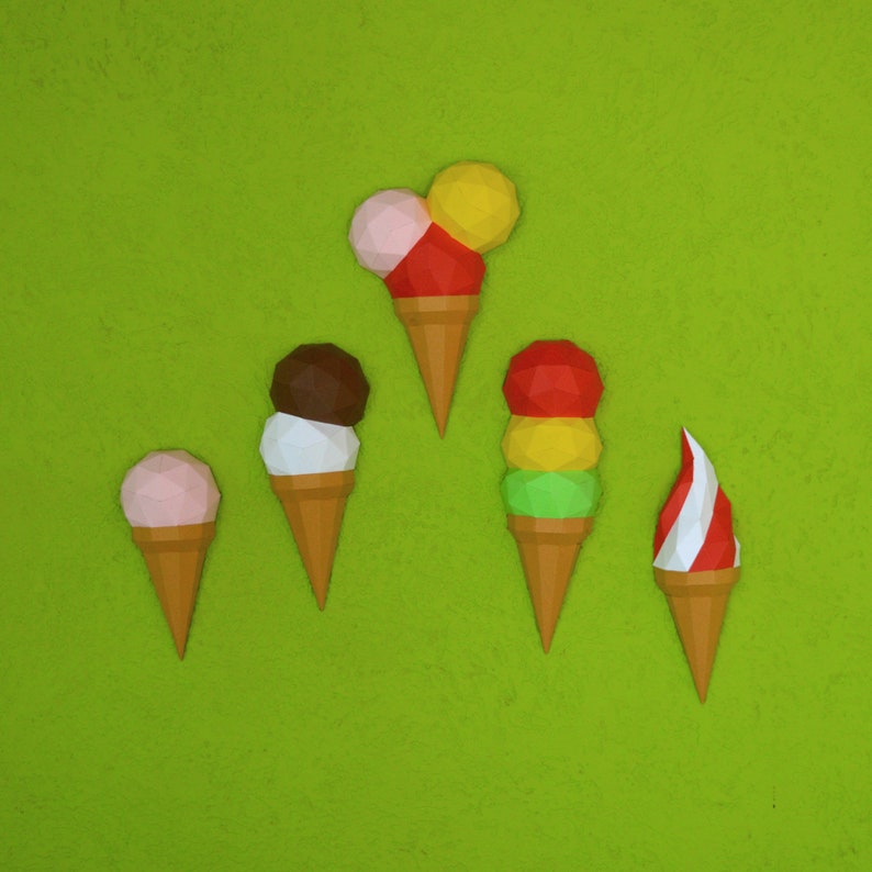 Ice Creams Papercraft 3D DIY Low Poly Paper Crafts Origami | Etsy UK