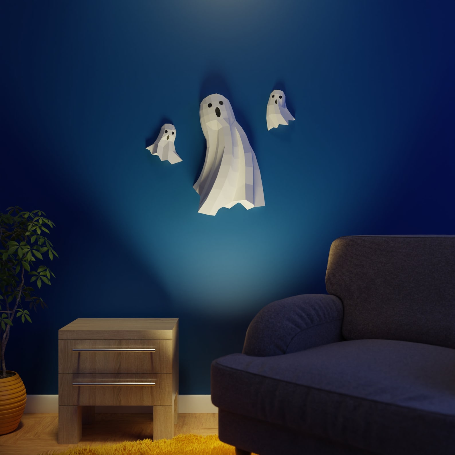 Ghost Papercraft 3D DIY Low Poly Paper Crafts Halloween Wall - Etsy