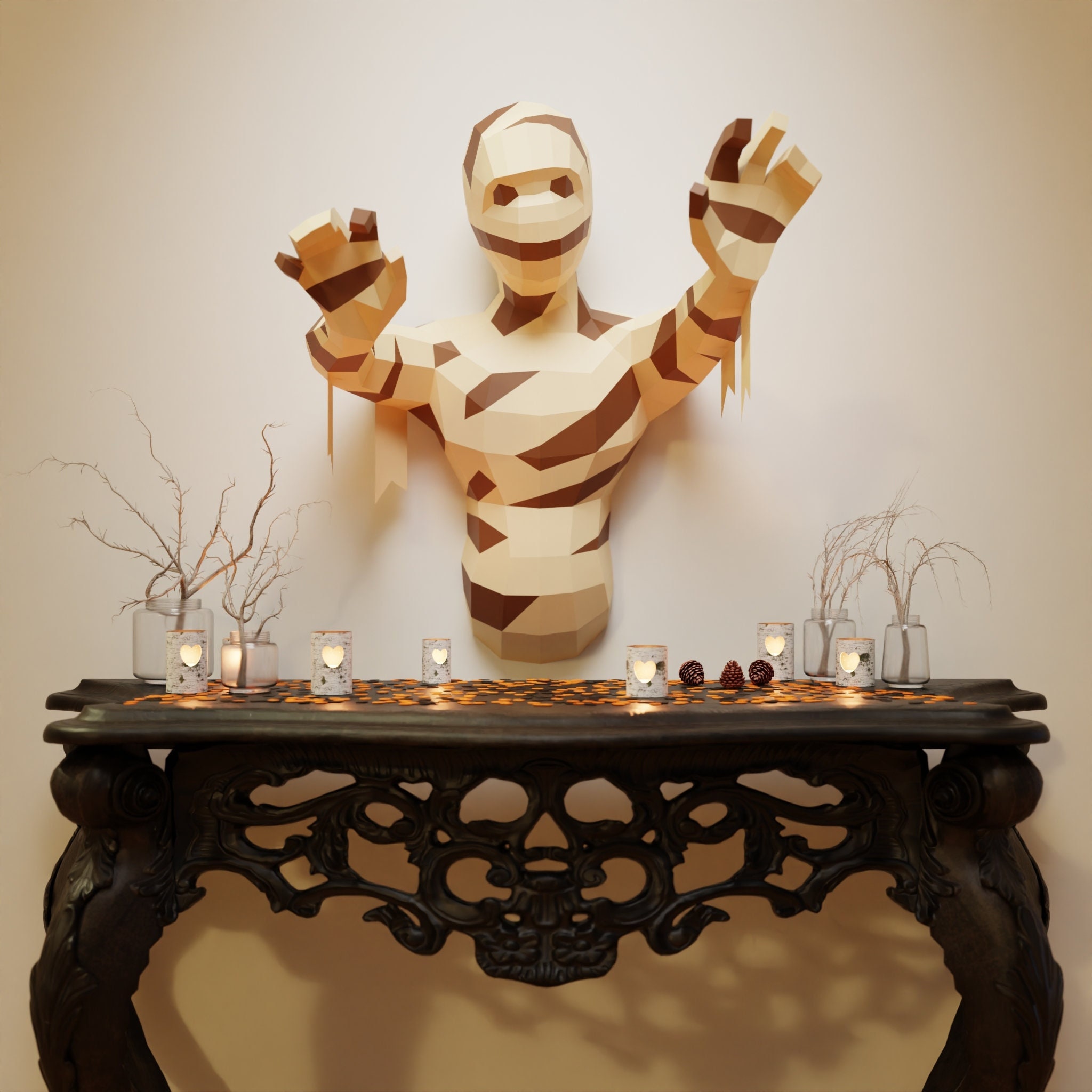 Mummy Papercraft 3D DIY Low Poly Paper Crafts Halloween Wall Decor ...