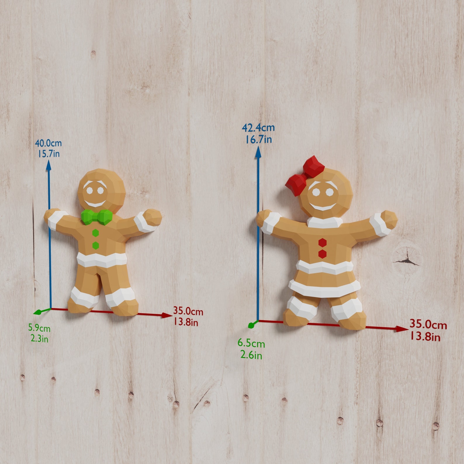 Gingerbread Man and Woman Papercraft 3D DIY Low Poly Paper - Etsy