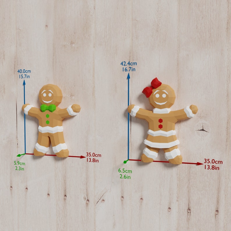 Gingerbread Man and Woman Papercraft 3D DIY Low Poly Paper - Etsy