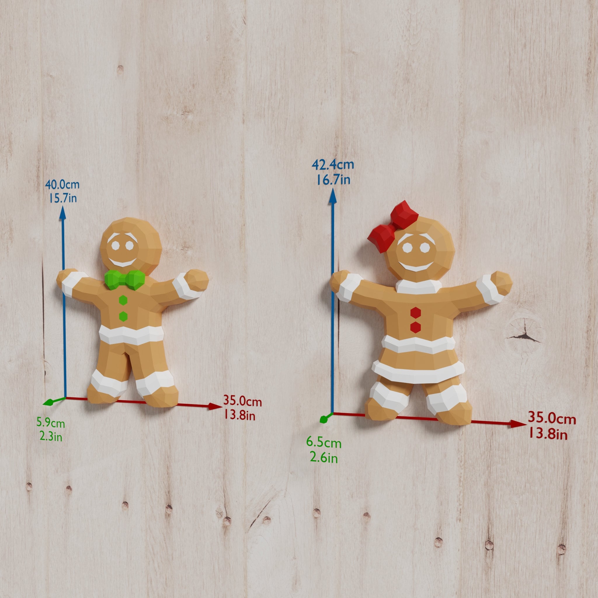 Gingerbread Man and Woman Papercraft 3D DIY Low Poly Paper - Etsy