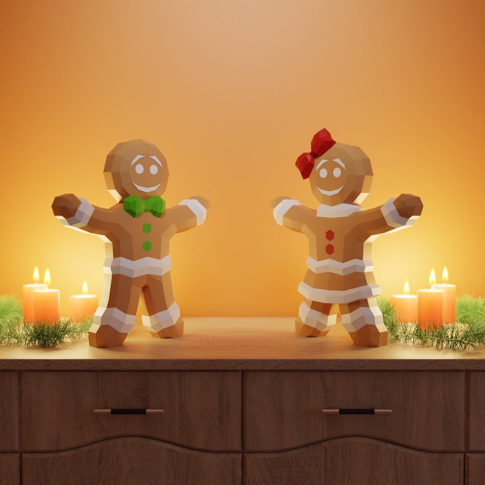 Gingerbread Man and Woman Papercraft 3D DIY Low Poly Paper Craft ...