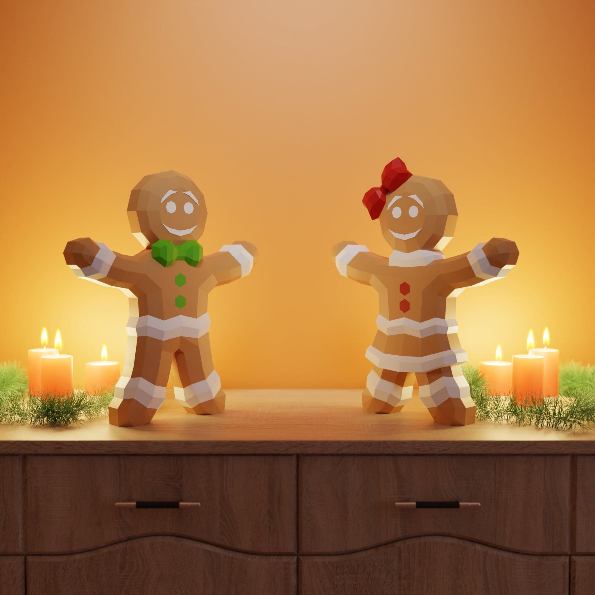 Gingerbread Man and Woman Papercraft 3D DIY Low Poly Paper - Etsy UK