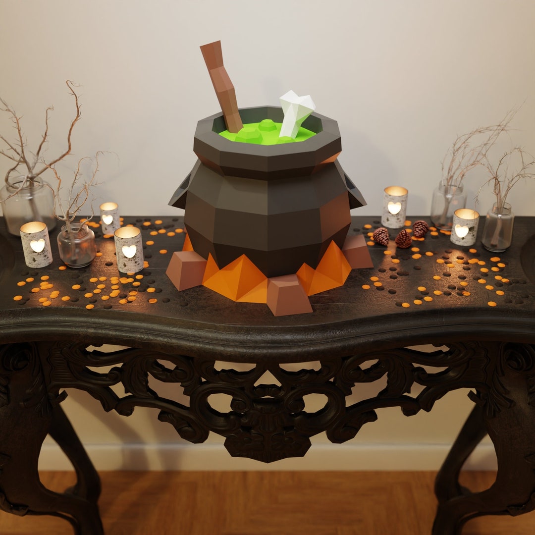 Witch's Cauldron Papercraft 3D DIY Low Poly Paper Crafts Halloween ...