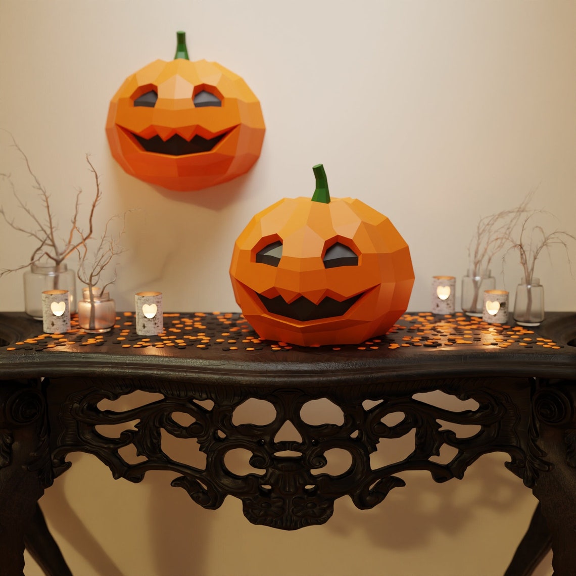 Pumpkin Papercraft 3D DIY Low Poly Paper Crafts Halloween Model and ...