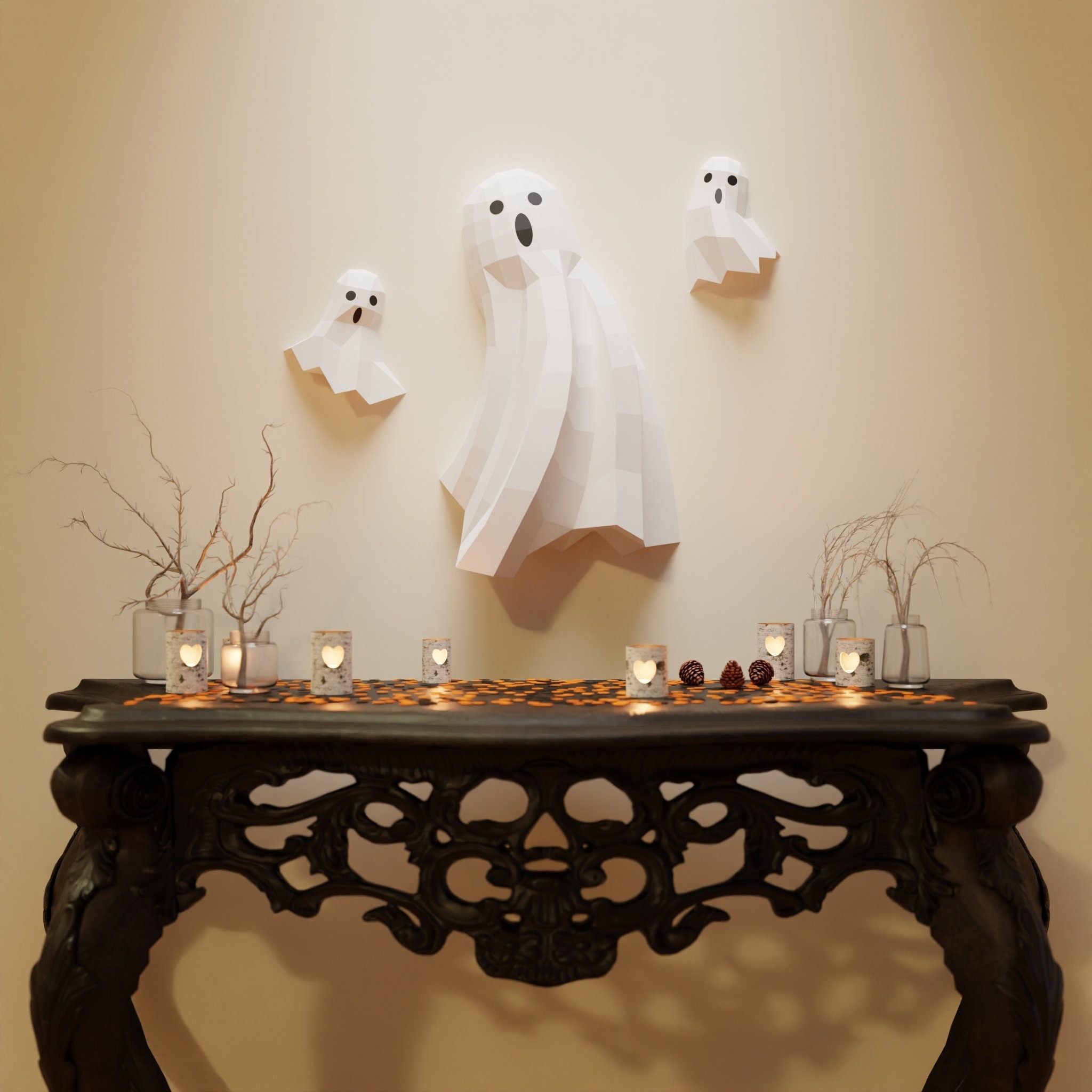 Ghost Papercraft 3D DIY Low Poly Paper Crafts Halloween Wall - Etsy