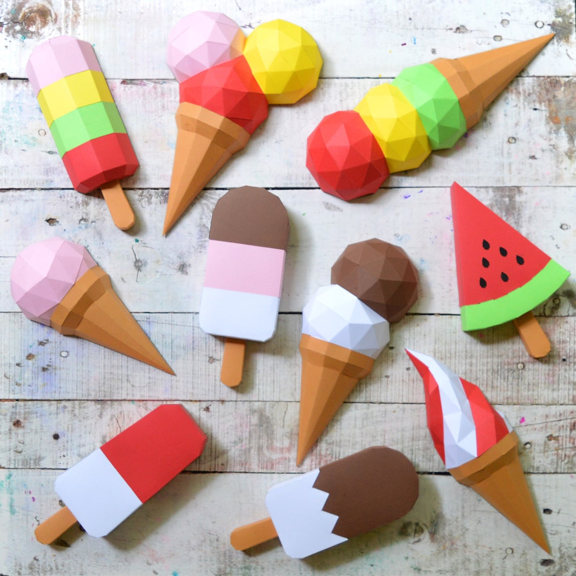 Ice Creams Papercraft 3D DIY Low Poly Paper Crafts Origami - Etsy UK