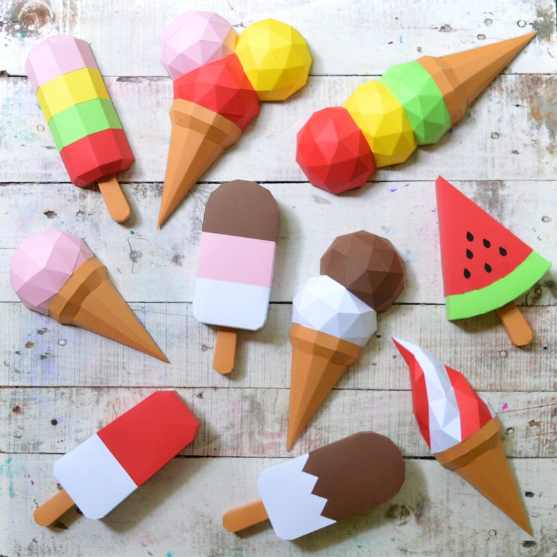 Ice Creams Papercraft 3D DIY Low Poly Paper Crafts Origami - Etsy
