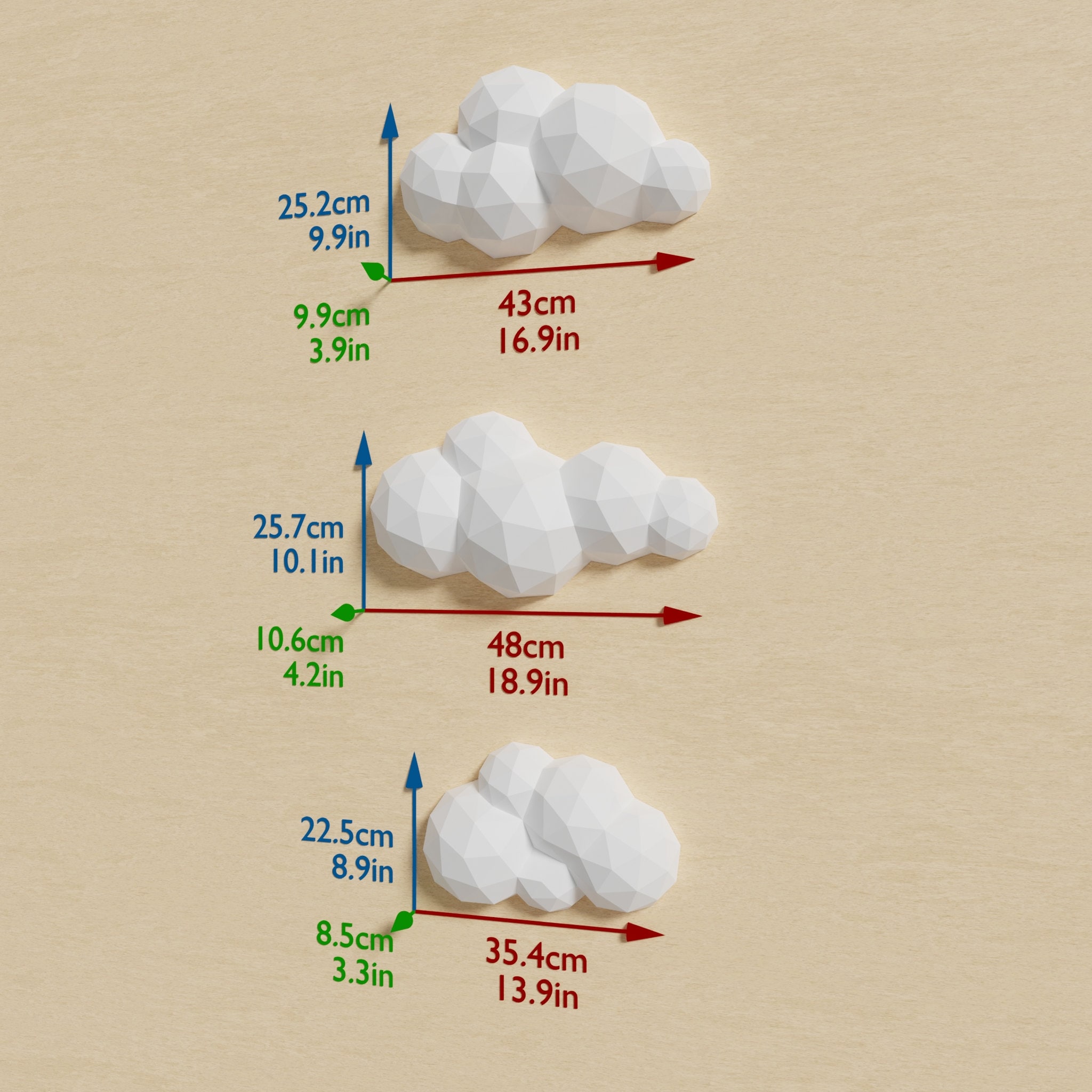 Clouds Papercraft 3D - DIY Low Poly Paper Crafts Origami - Nursery Wall ...