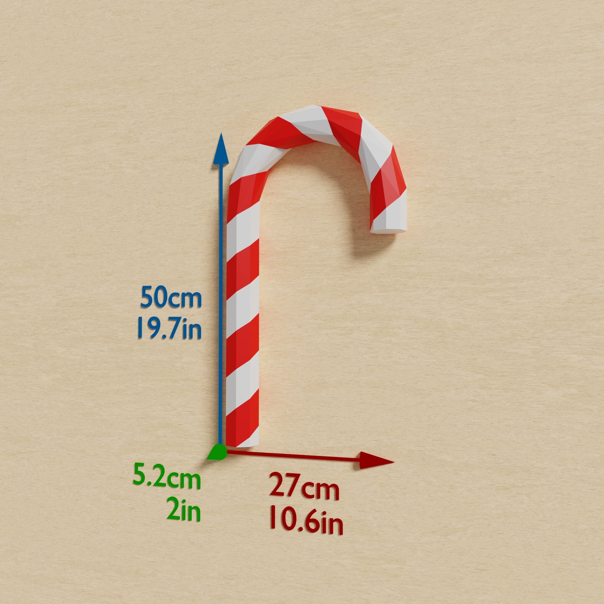 Candy Cane Large Papercraft 3D DIY Low Poly Paper Craft Christmas ...