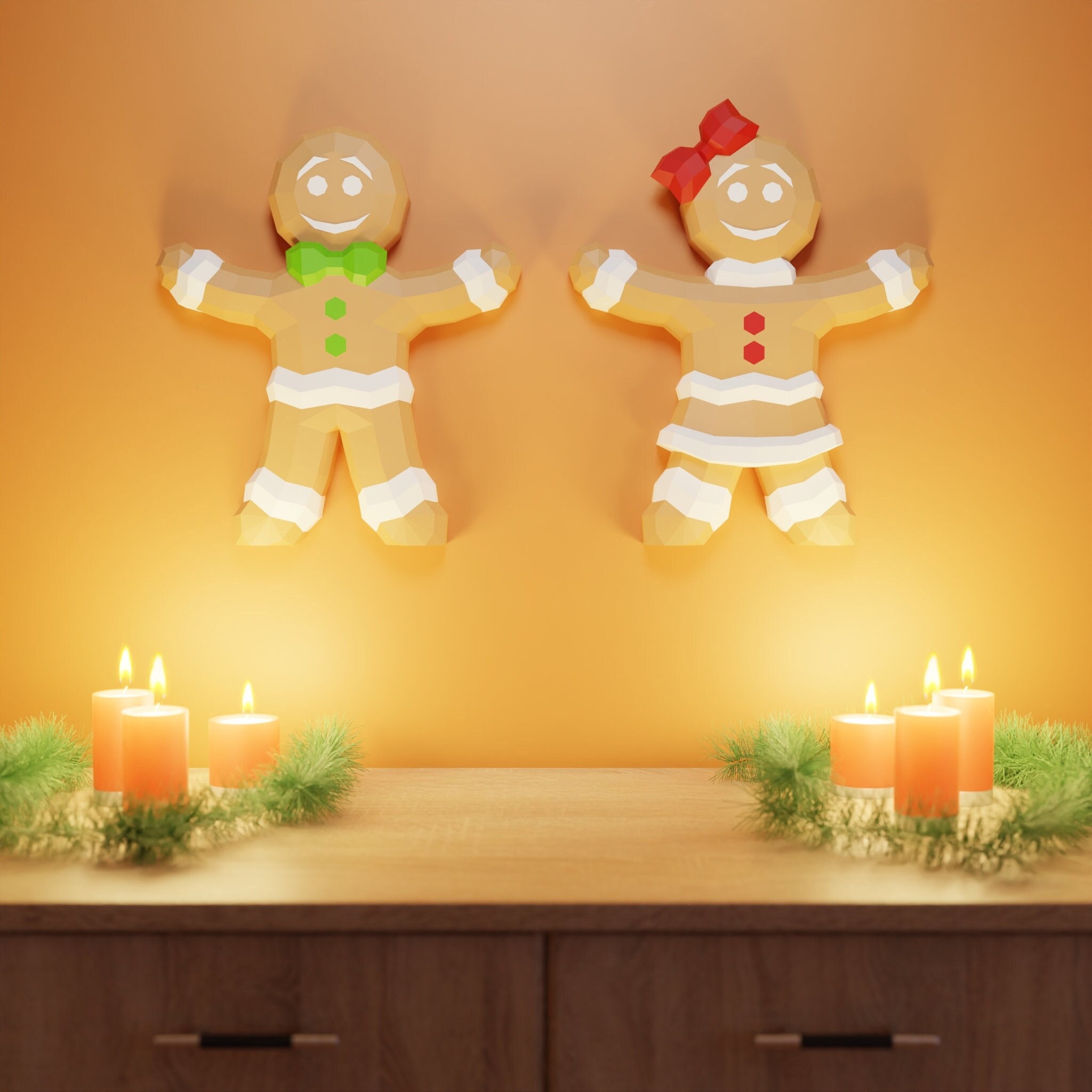 Gingerbread Man and Woman Papercraft 3D DIY Low Poly Paper - Etsy
