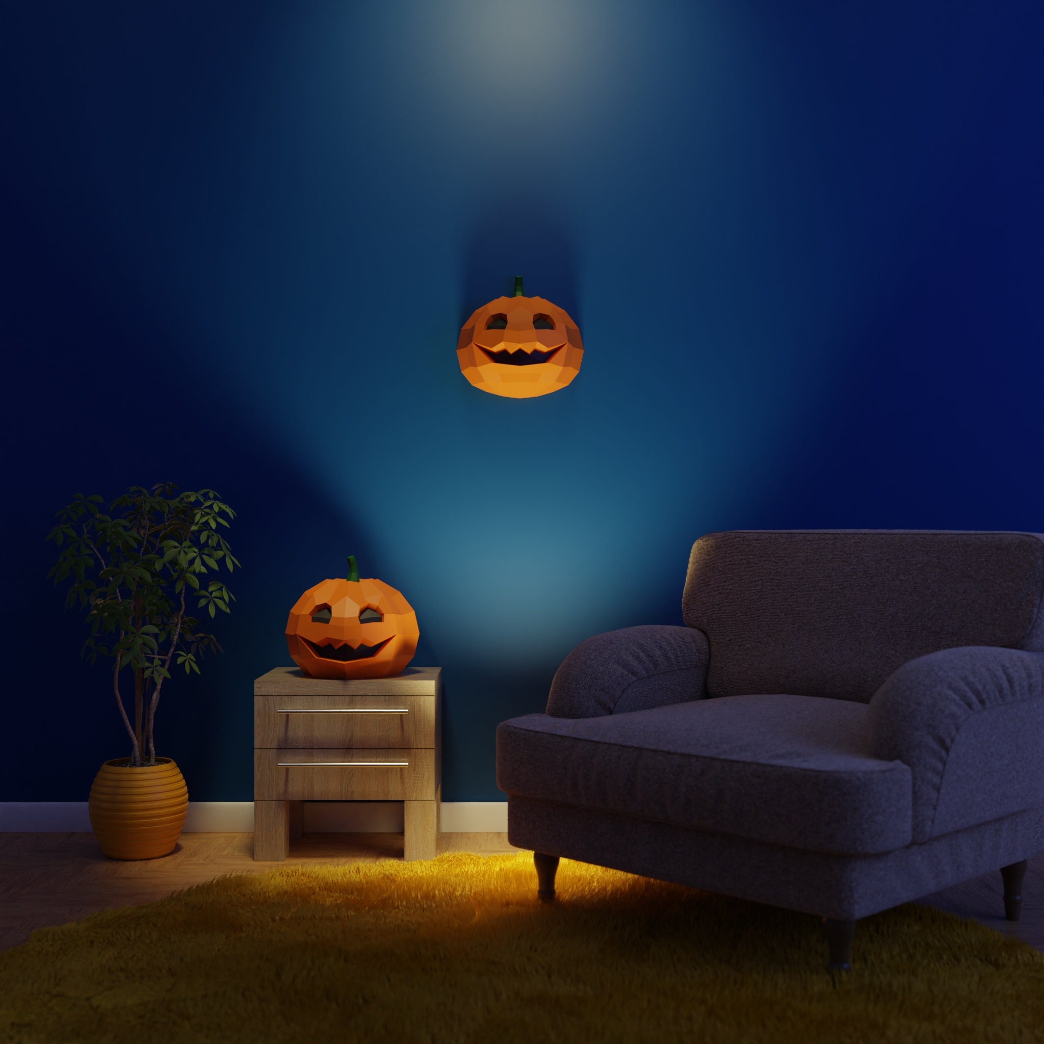 Pumpkin Papercraft 3D DIY Low Poly Paper Crafts Halloween Model and ...