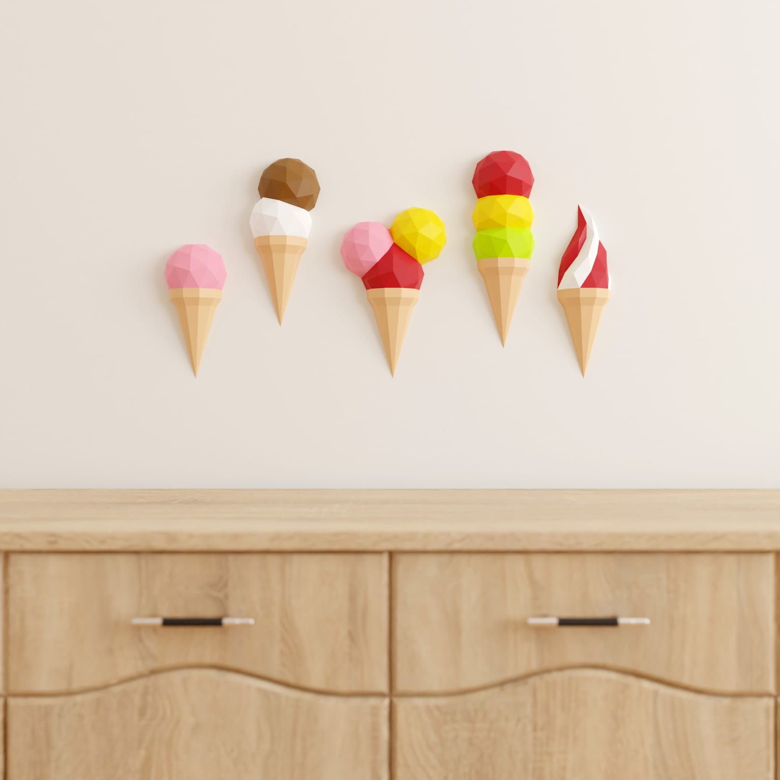 Ice Creams Papercraft 3D DIY Low Poly Paper Crafts Origami - Etsy UK