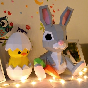 Bunny Papercraft 3D DIY Low Poly Paper Crafts Easter Rabbit Decor Model ...