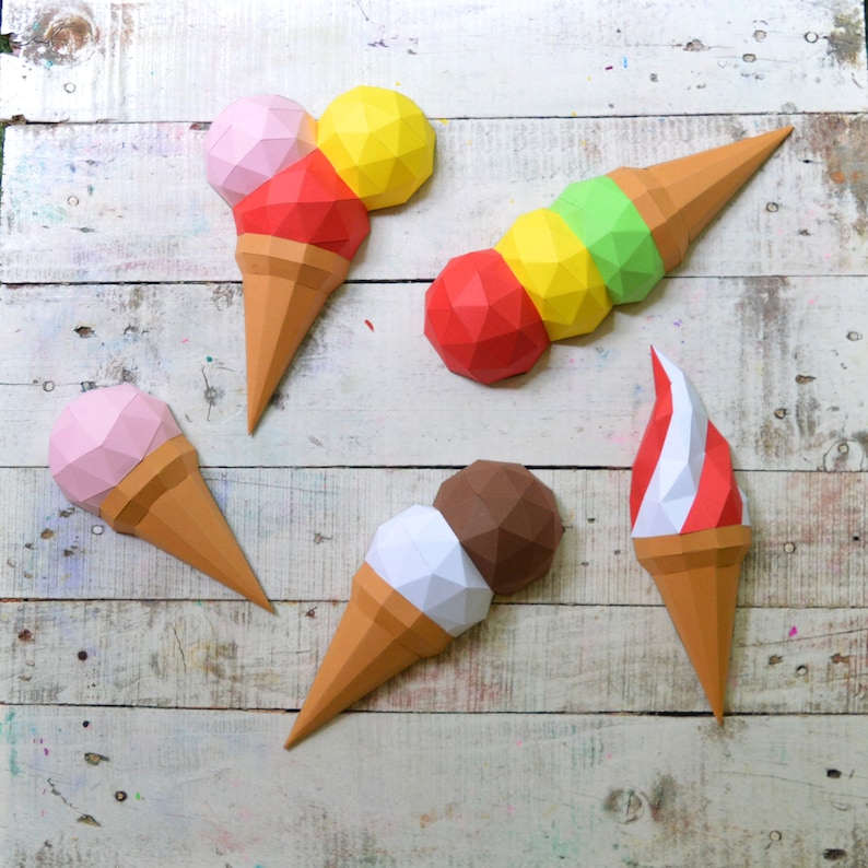 Ice Creams Papercraft 3D DIY Low Poly Paper Crafts Origami - Etsy UK
