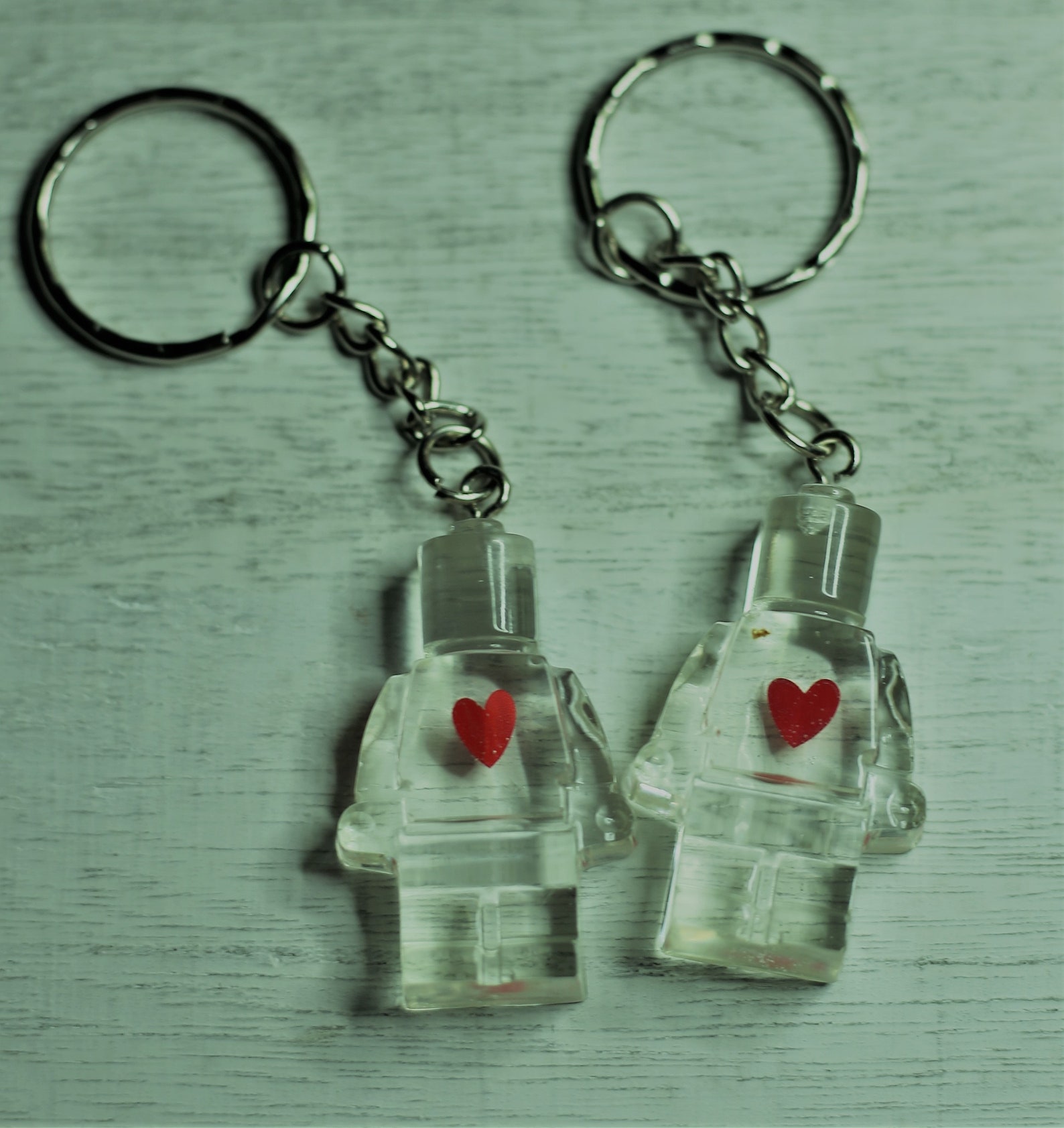 Epoxy Handmade Key Rings , Two on Set , Translucent , Red Heart ,love ...