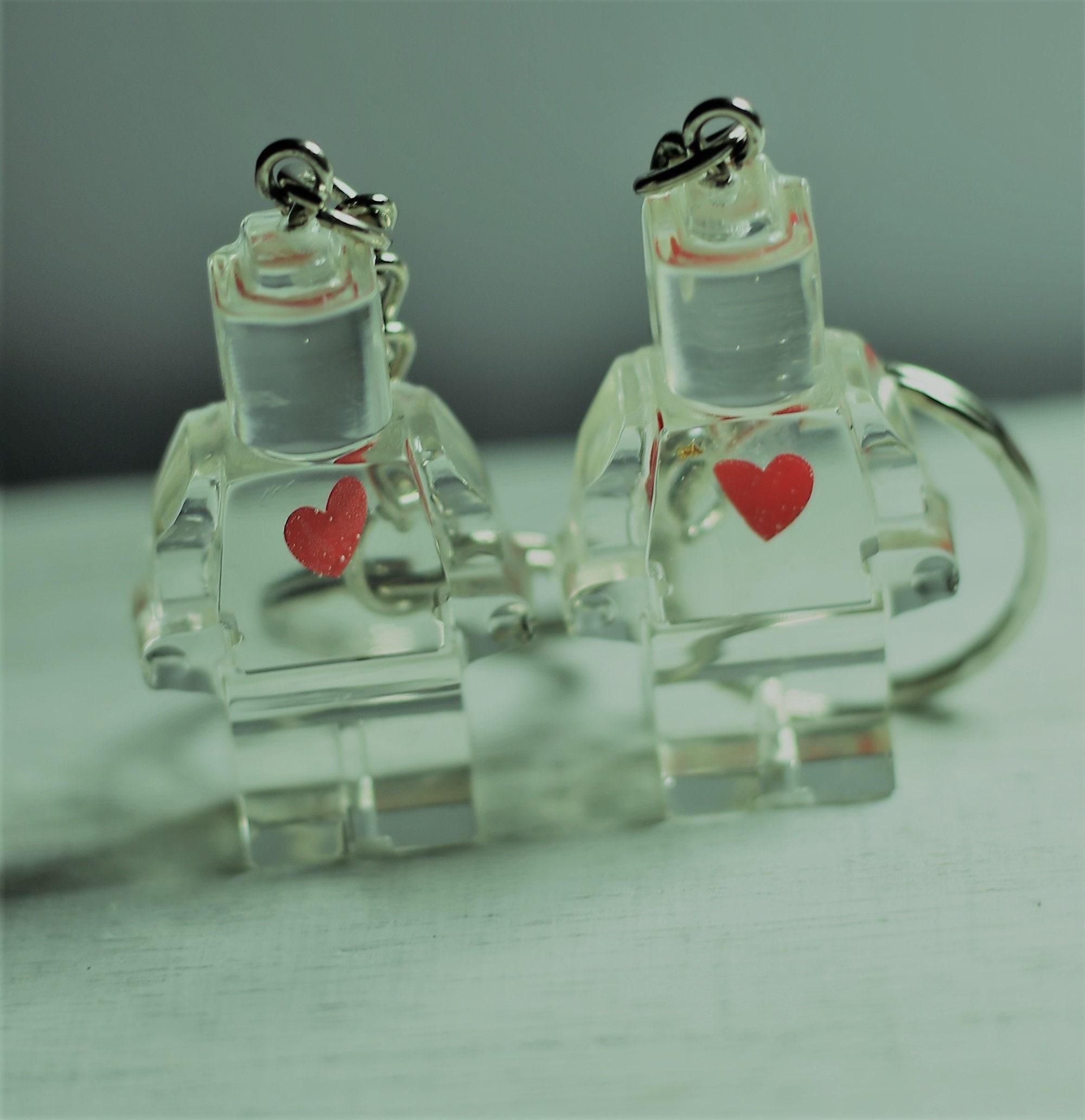 Epoxy Handmade Key Rings , Two on Set , Translucent , Red Heart ,love ...