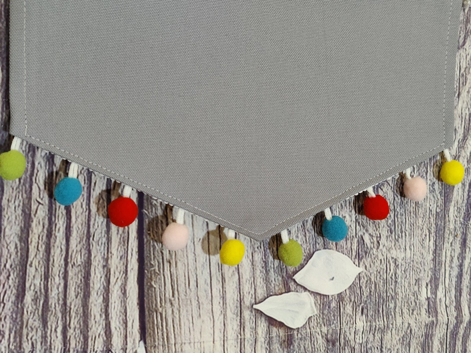 Canvas Pin Pennant/ Gray Enamel Pin Display With Colorful Pompom Trim ...